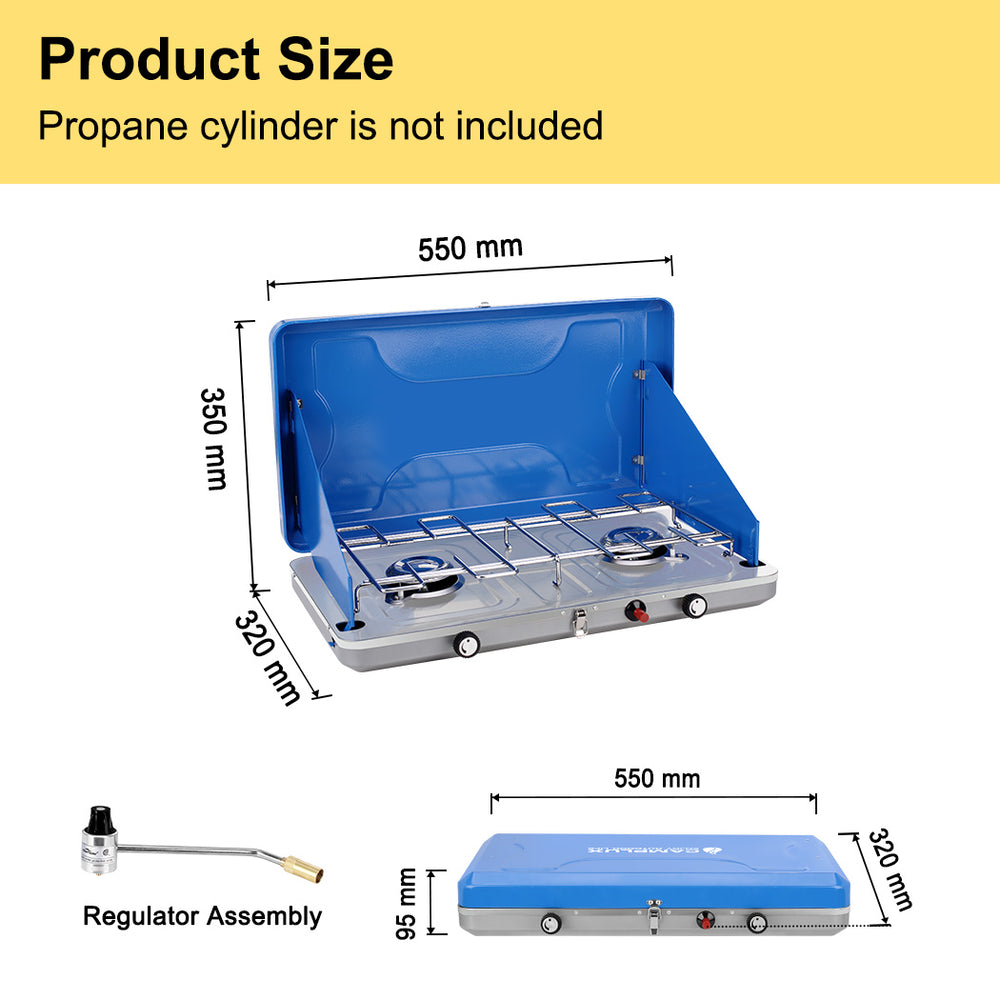 CAMPLUX Portable Camping Stove 2 Burner Gas Propane BBQ Windproof Cook